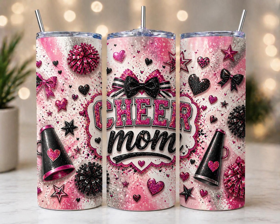 Cheer Mom Tumbler Wrap PNG | Glitter Cheerleading Sublimation Design ...