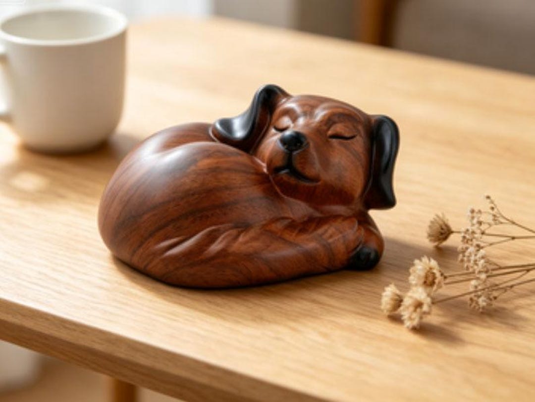 Resin Sleeping Pet Urn Ornament, Cat Dog Memorial Keepsake, Hand-carved ...