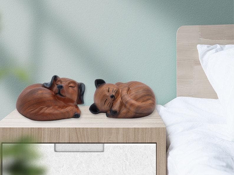 Resin Sleeping Pet Urn Ornament, Cat Dog Memorial Keepsake, Hand-carved ...