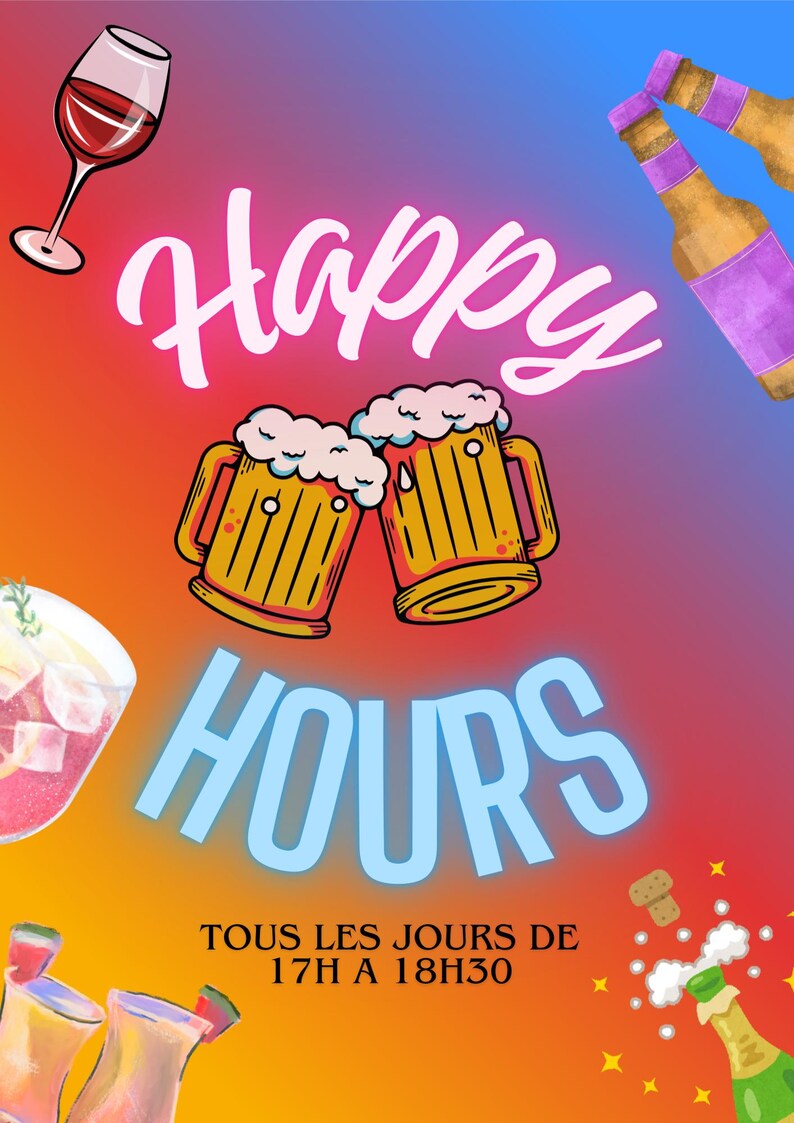 Editable Happy Hour Poster on Canva – Bar & Restaurant - Etsy
