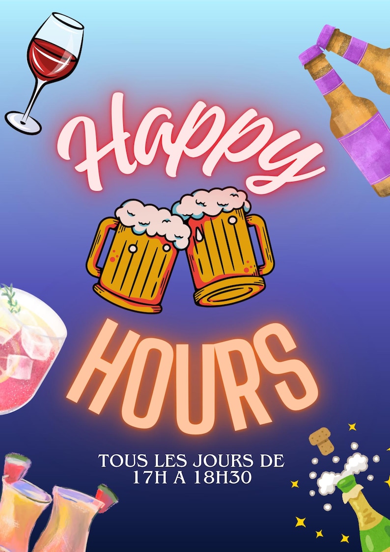 Editable Happy Hour Poster on Canva – Bar & Restaurant - Etsy
