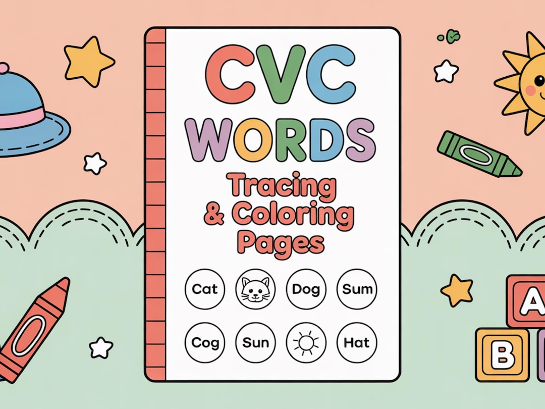 CVC Words Tracing & Coloring Pages | Preschool Phonics (PDF Pattern) - Etsy