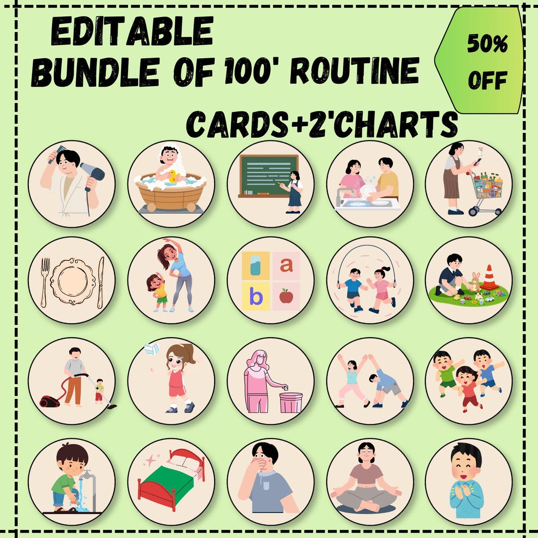 Kids Routine Cards Bundle, 100 Printable Routine Cards, Daily Routine ...