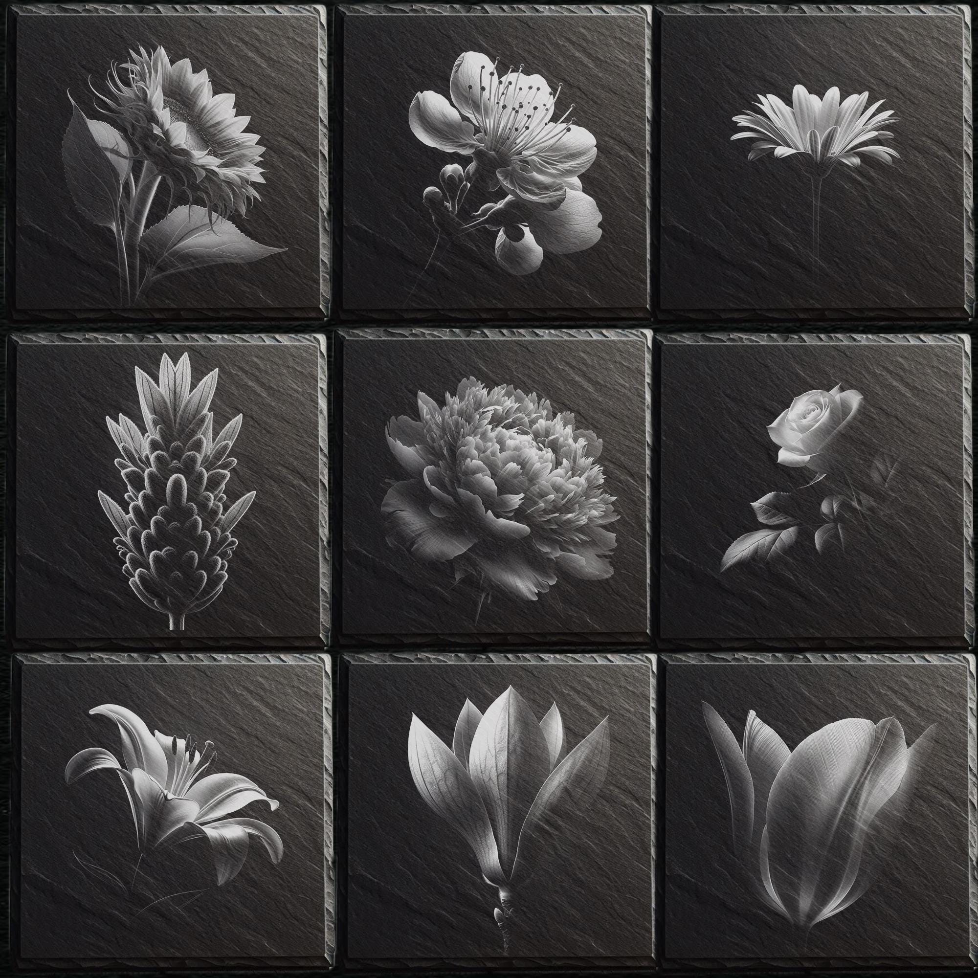 Flower PNG – Slate Engraving File for Laser Machines [50] - Etsy