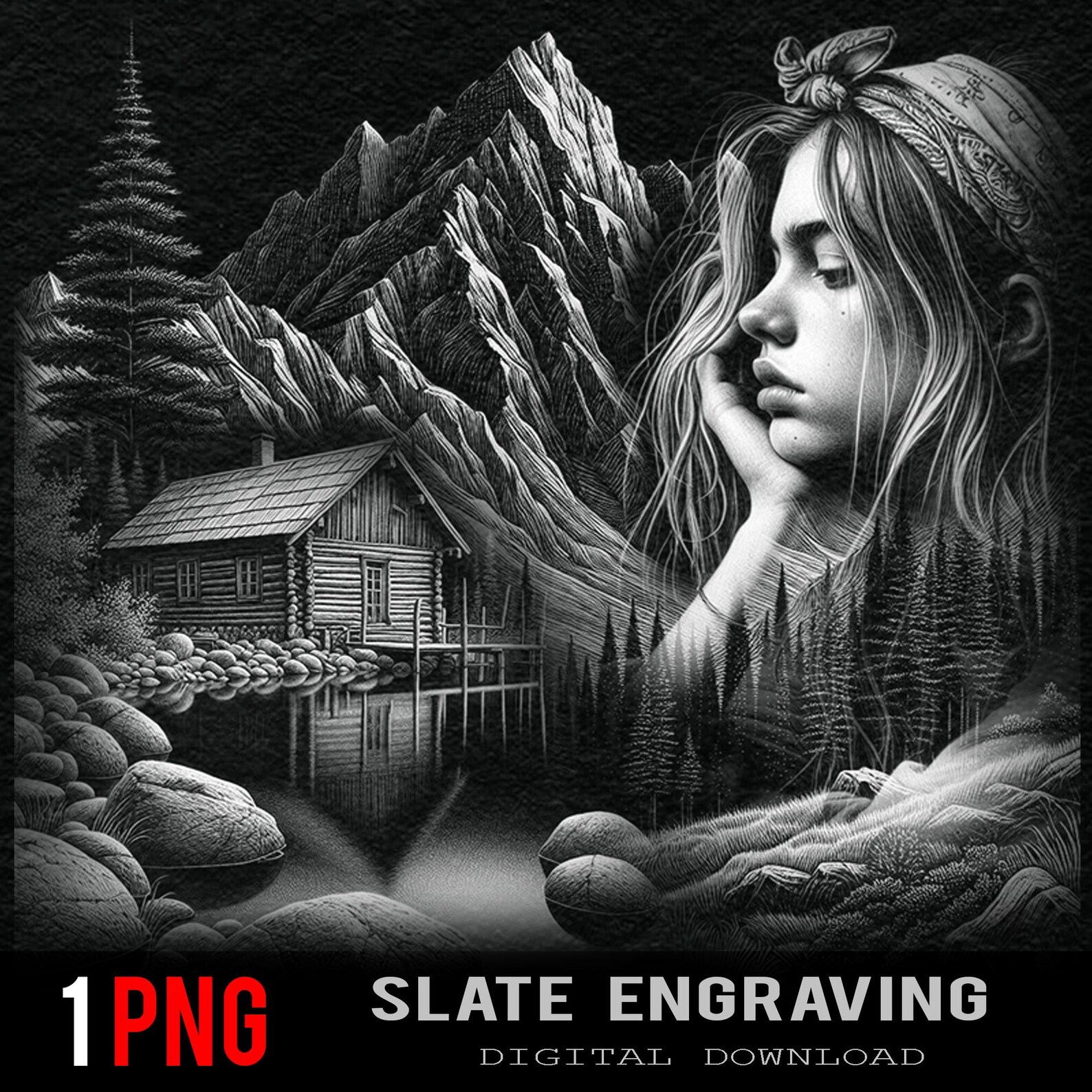 Cabin PNG – Slate Engraving File for Laser Machines [12] - Etsy