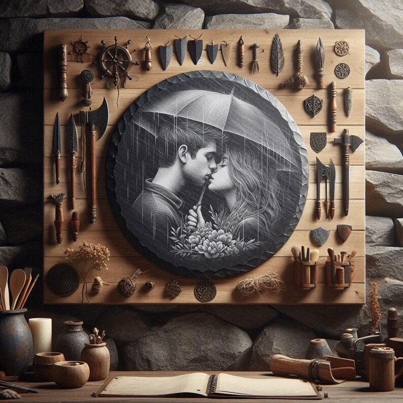 Quiet Love in the Rain, Romance PNG – Slate Engraving File for Laser ...