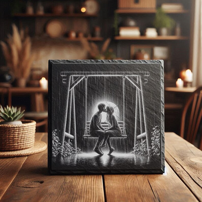 Quiet Love in the Rain, Romance PNG – Slate Engraving File for Laser ...