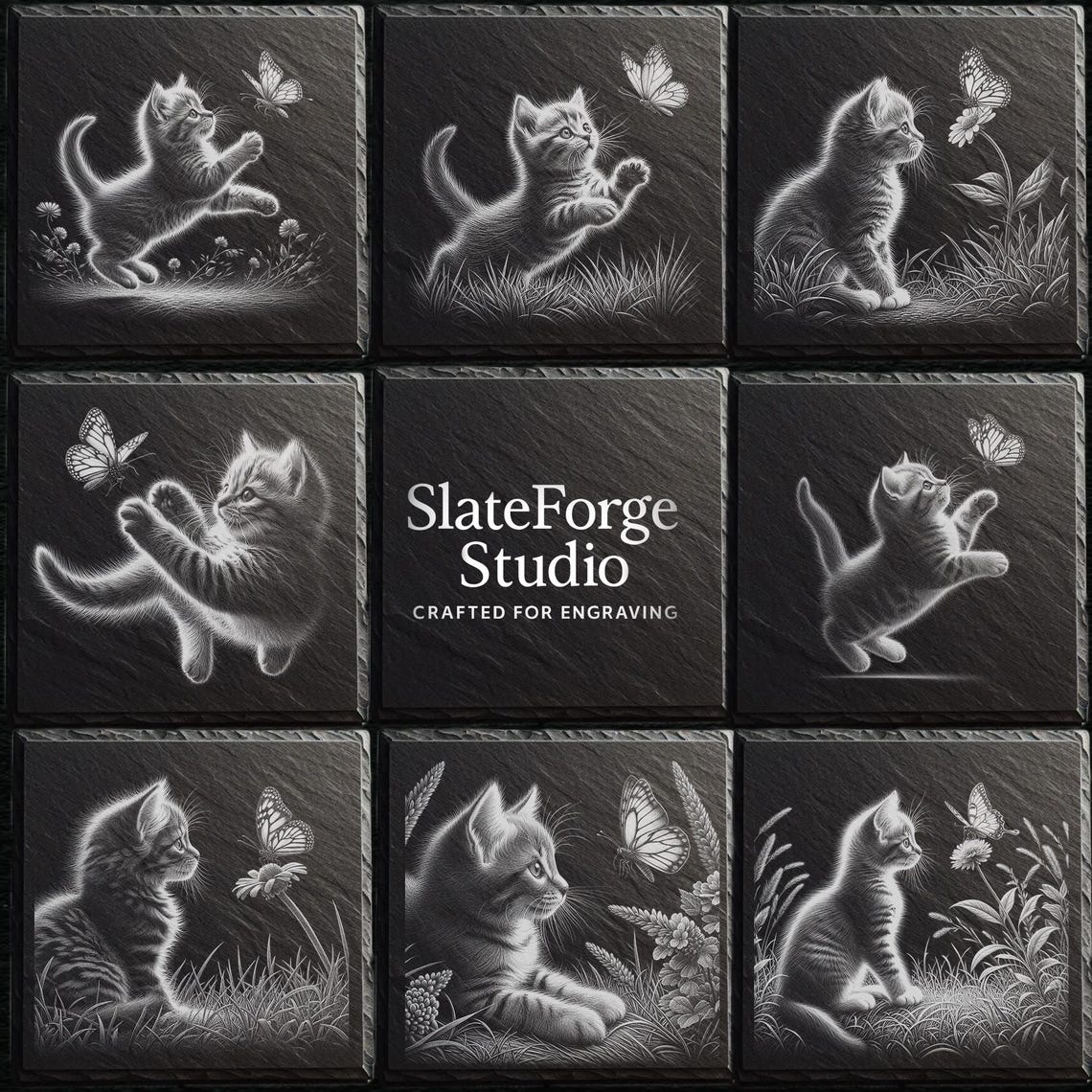 Kitten and Butterfly PNG – Slate Engraving File for Laser Machines [58 ...