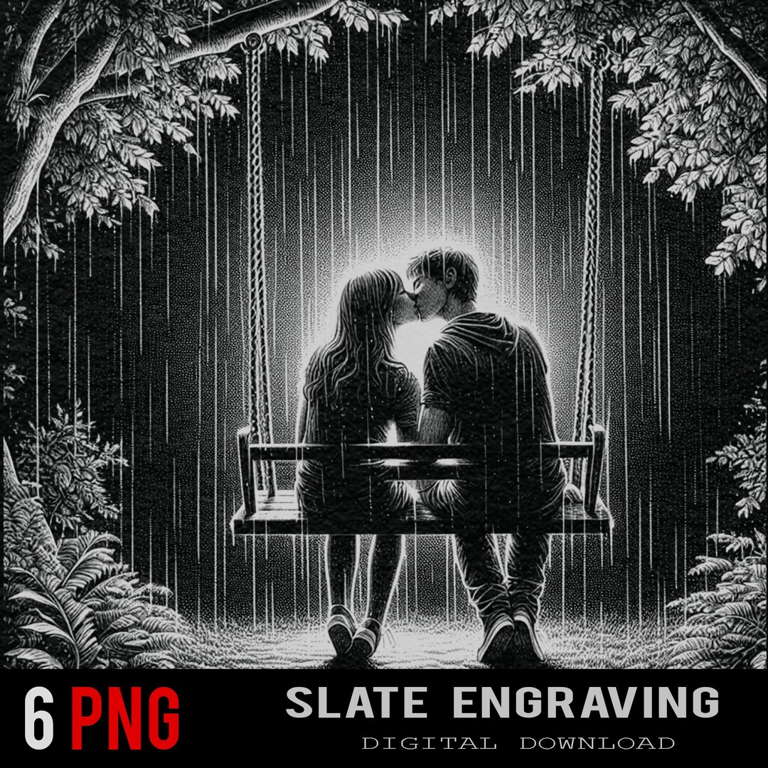 Quiet Love in the Rain, Romance PNG – Slate Engraving File for Laser ...