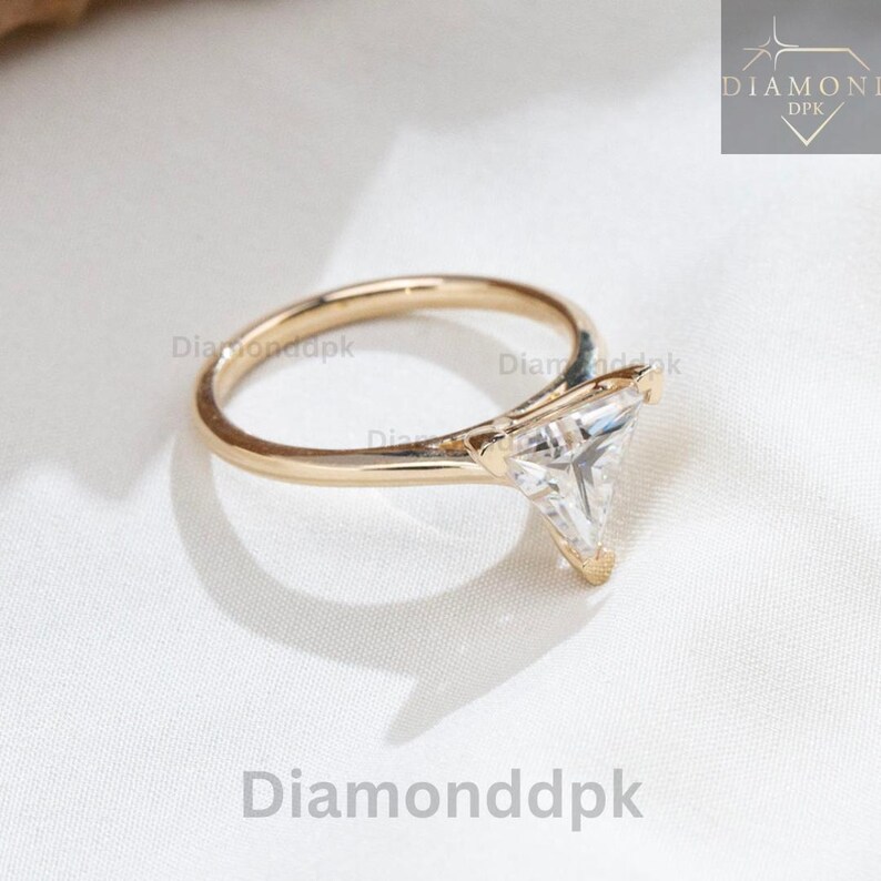 Trillion Cut Moissanite Solitaire, Minimalist Engagement Ring, V-prong ...