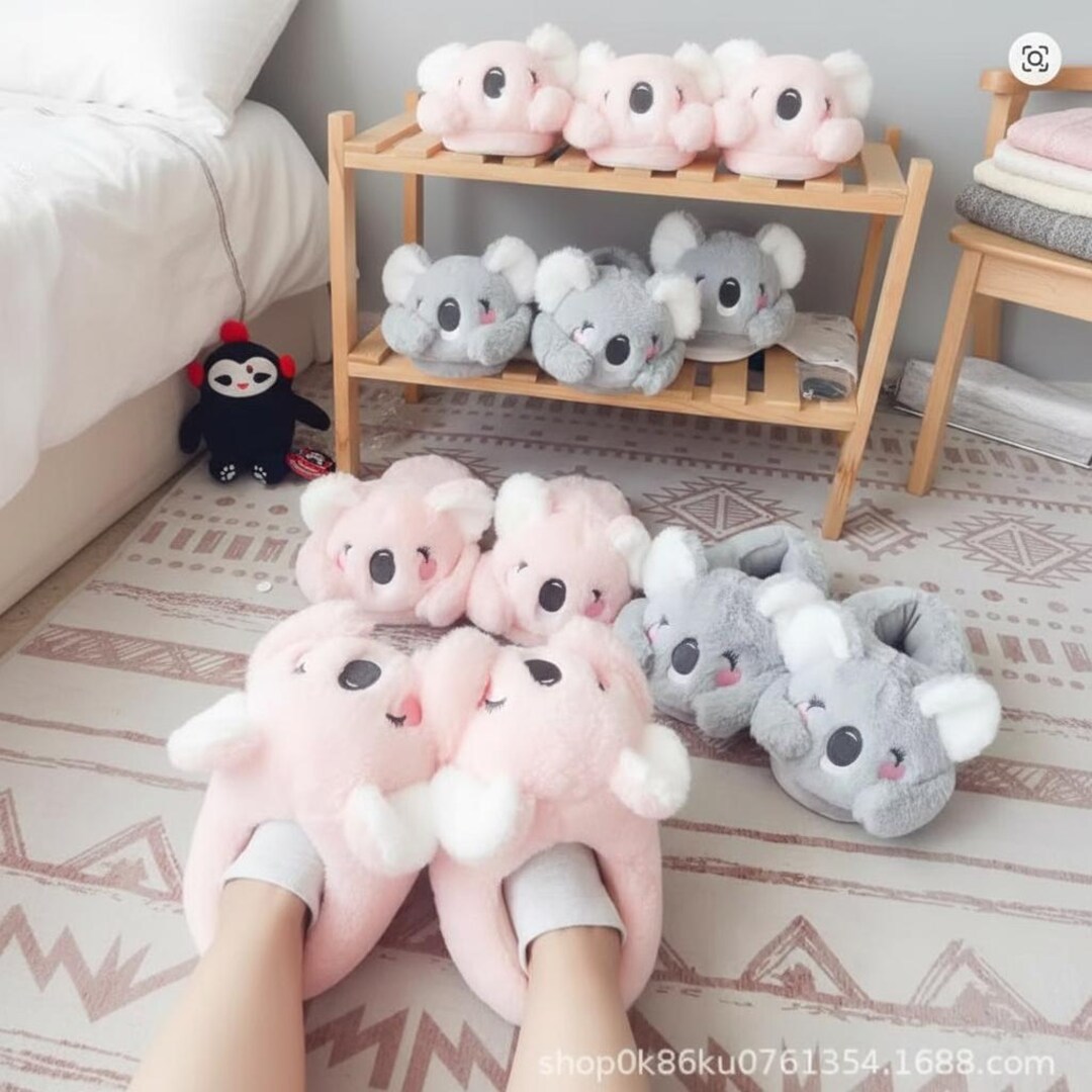 Cute Koala Plush Slippers Kids Women Warm Winter Indoor Shoes - Etsy