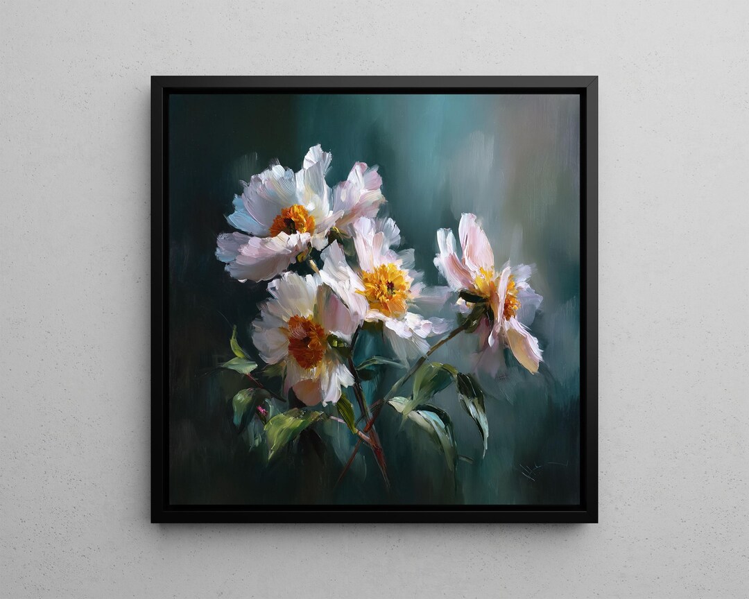 Moody Floral Oil Painting | Handmade Flower Art | Original Dark ...