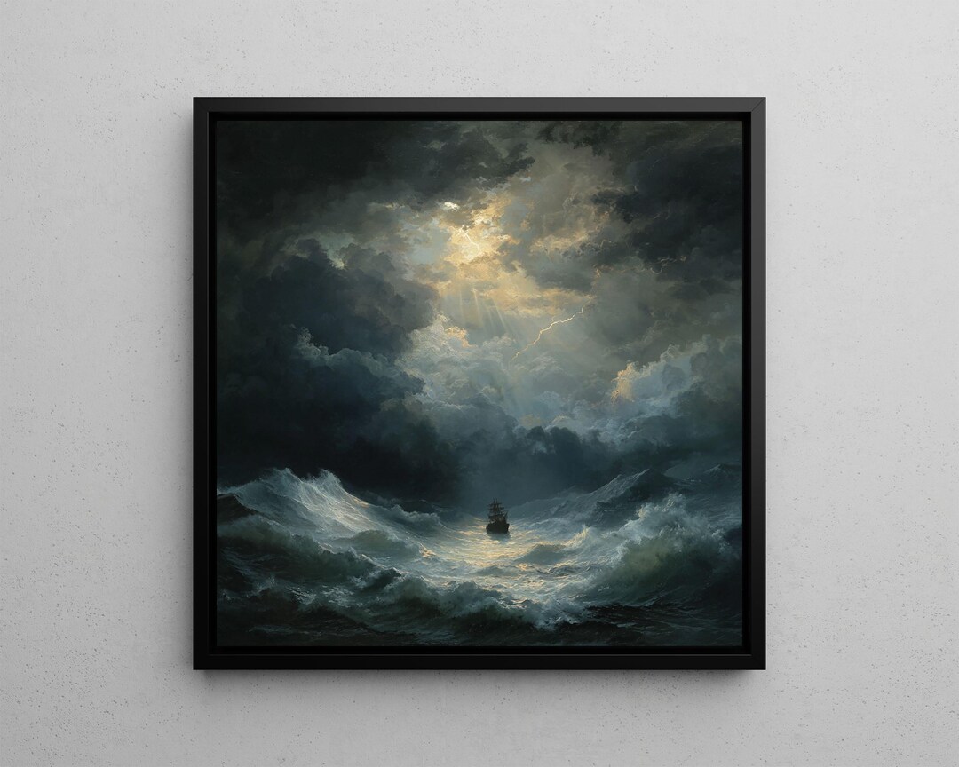 Lone Ship in Storm Oil Painting Cinematic Sea Artwork - Etsy