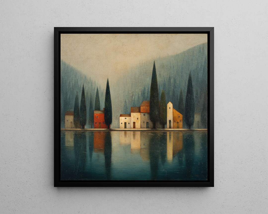 Original Oil Painting Scandinavian Lakeside Village Handmade Art - Etsy