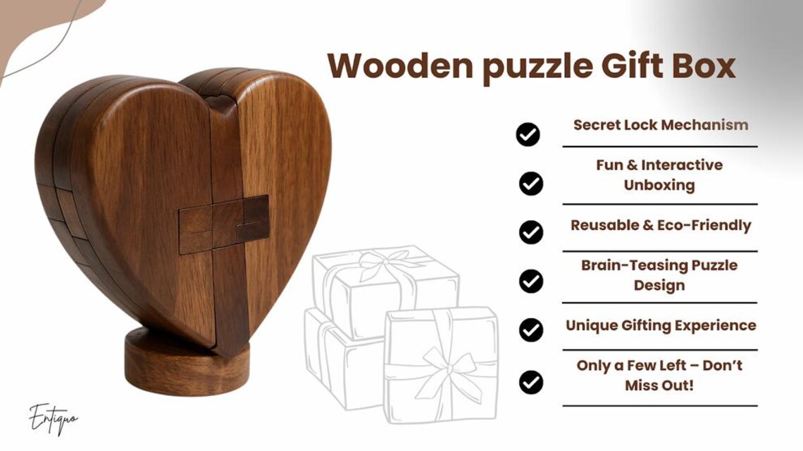 Walnut Wooden Heart Puzzle Ring Box – Engagement Proposal Gift Make ...