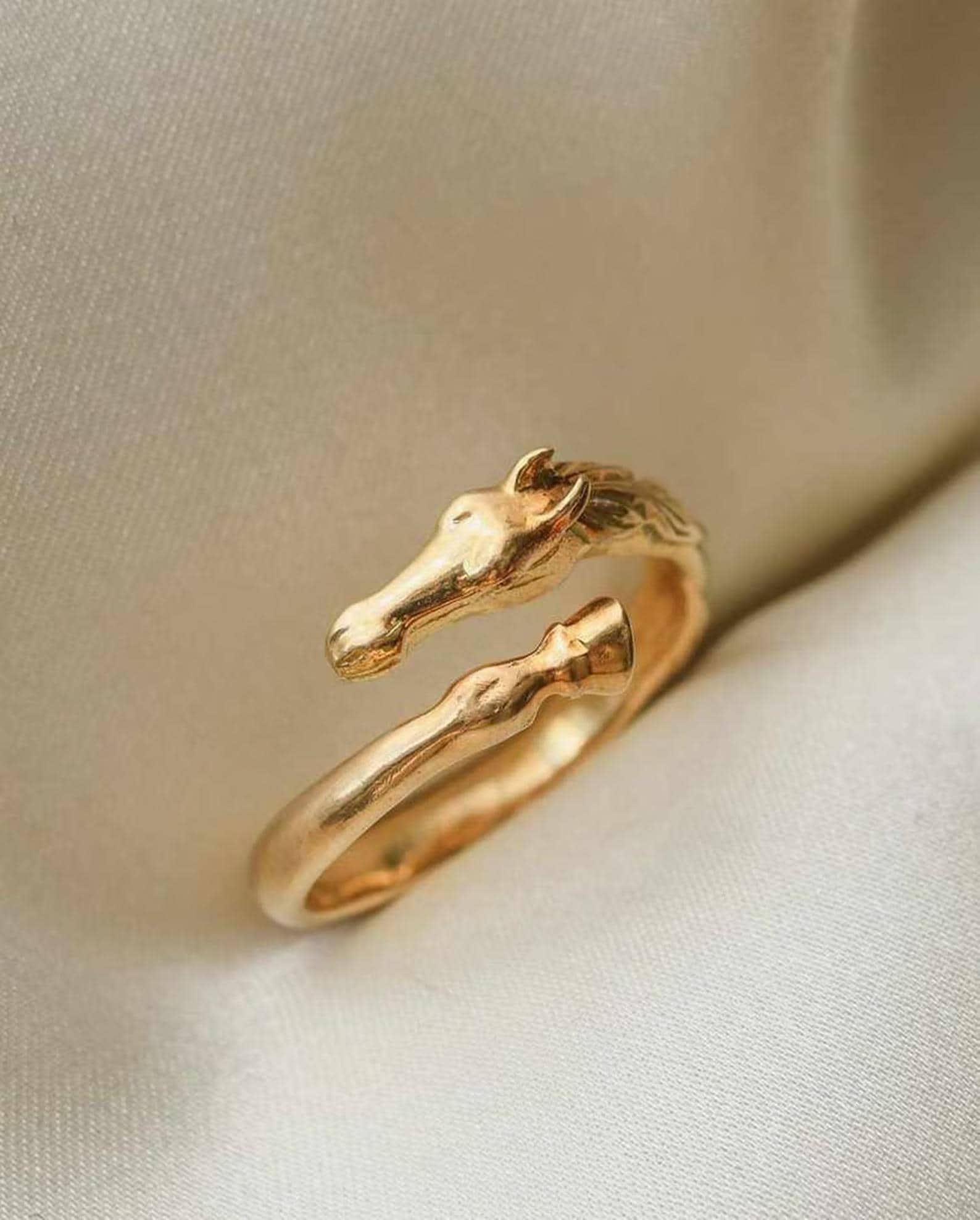 14k Gold Horse Head Bypass Ring, Equestrian Jewelry for Women, Unique ...