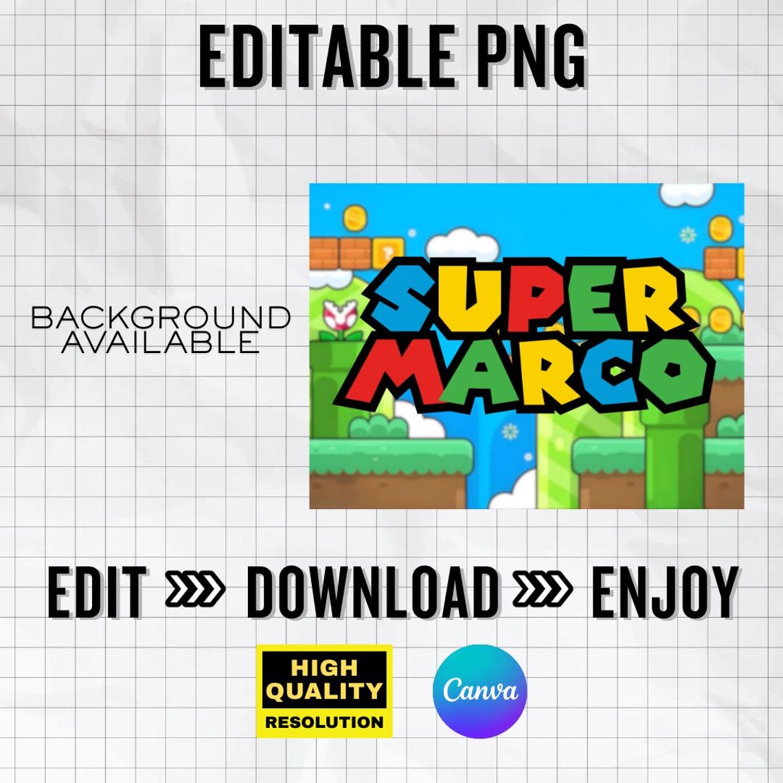 Super Mario Editable Logo | Custom Font | Personalized PNG | Birthday ...