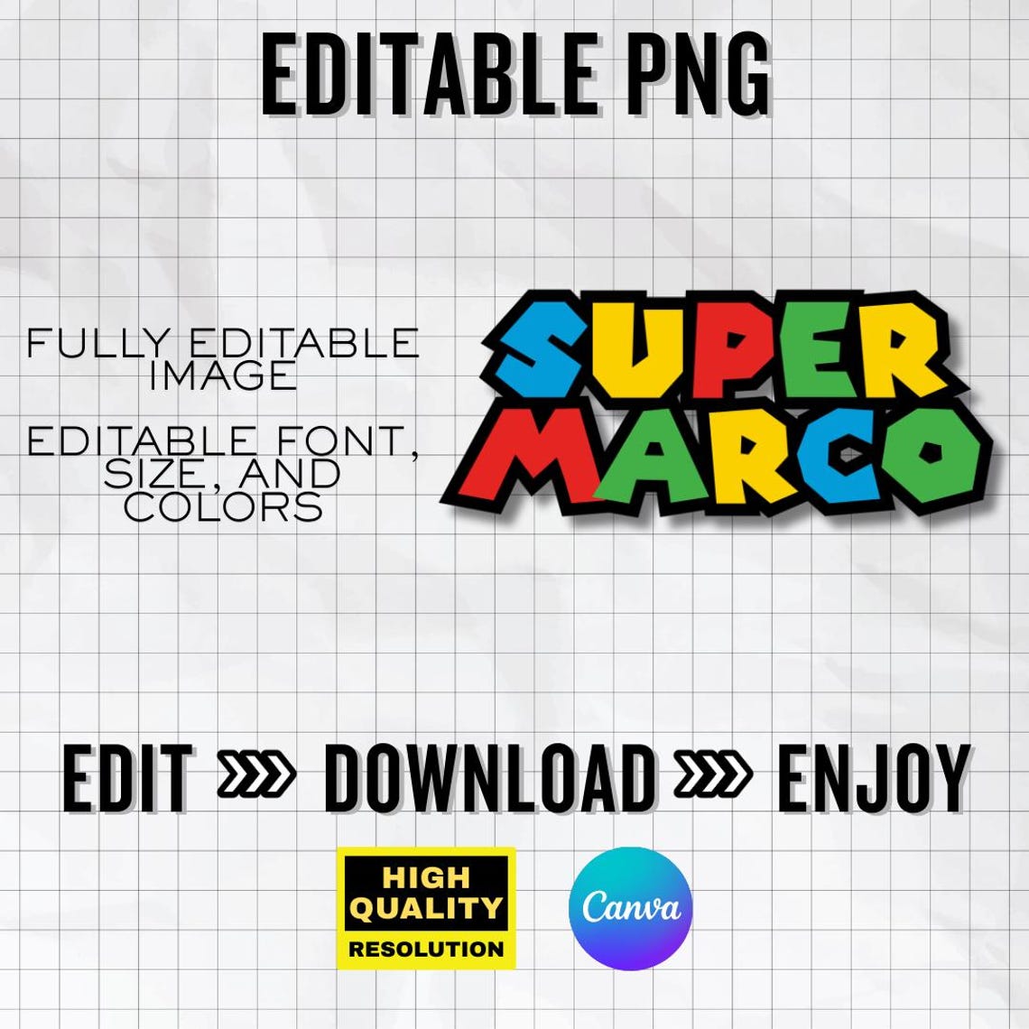Super Mario Editable Logo | Custom Font | Personalized PNG | Birthday ...