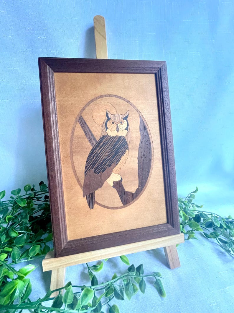Owl Inlaid Wood Marquetry Artist Signed Jeff Nelson Vintage 1980's ...