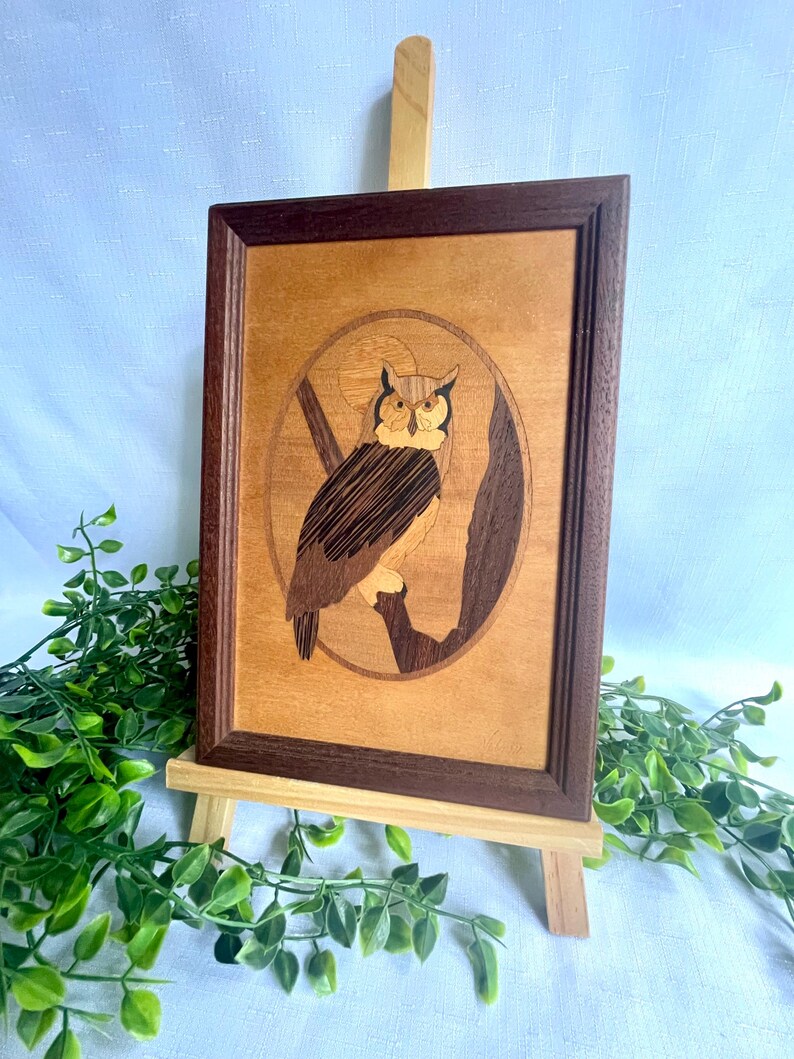 Owl Inlaid Wood Marquetry Artist Signed Jeff Nelson Vintage 1980's ...