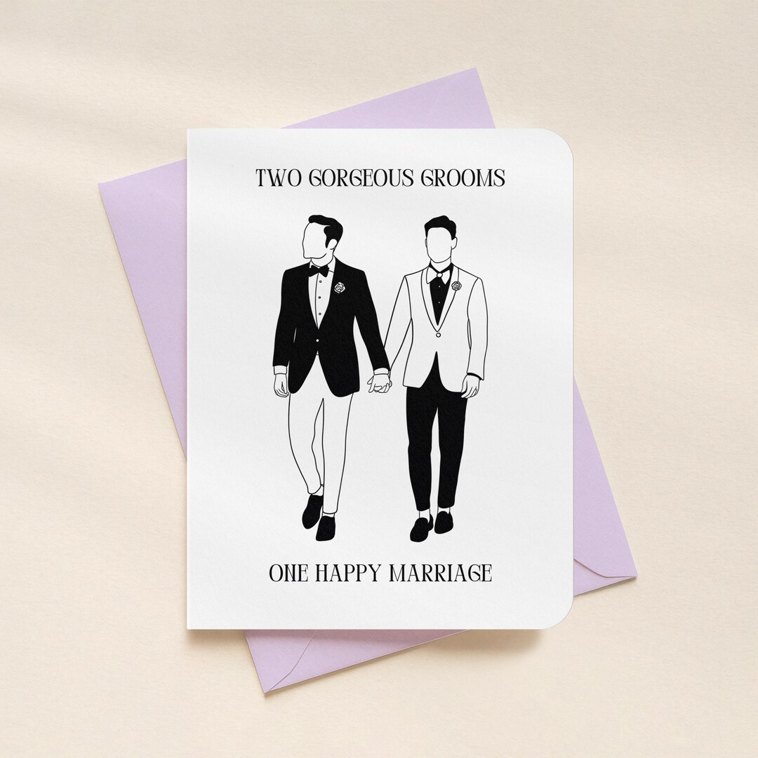 LGBTQ Two Gorgeous Grooms Wedding Card | A2 Size 330 GSM Ultra Thick ...