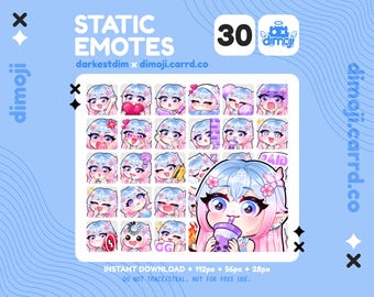 STATIC Chibi Elf Emotes | Sakura Blue & Pink Gradient | Emote Pack (PNG ...