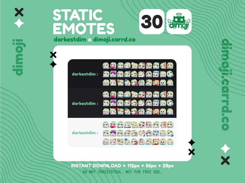 STATIC Chibi Elf Emotes | Green Hair/eyes | Emote Pack (PNG Download ...