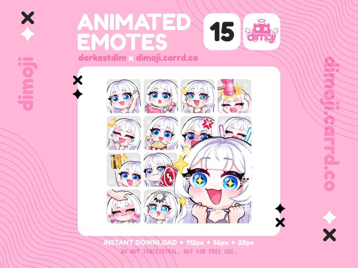 ANIMATED Chibi Girl Emotes | White Hair - Blue Eyes | Emote Pack (GIF ...