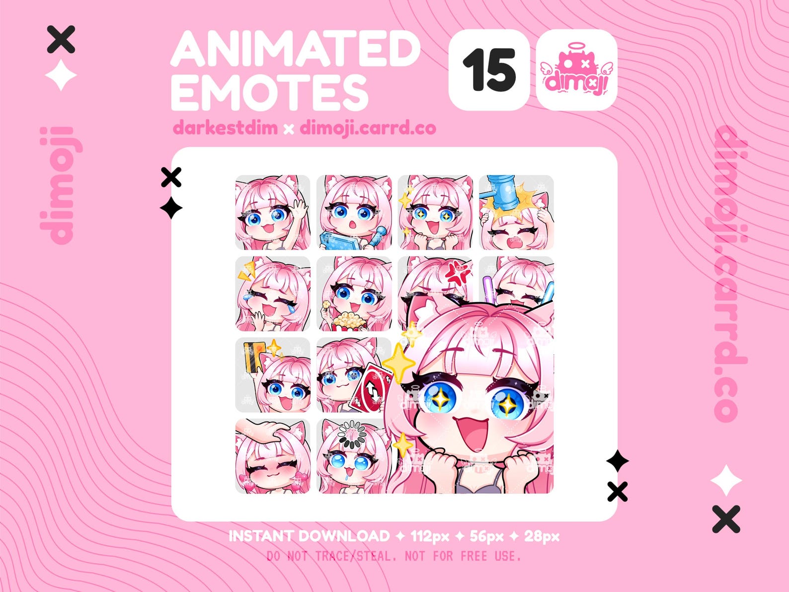 ANIMATED Chibi Girl Emotes | Pink Hair - Blue Eyes - Cat Ears | Emote ...