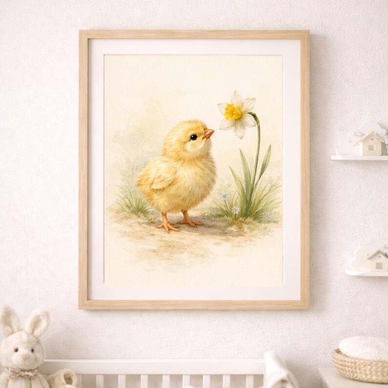 Vintage Baby Chick Nursery Wall Art Printable, Spring Daffodil Easter ...