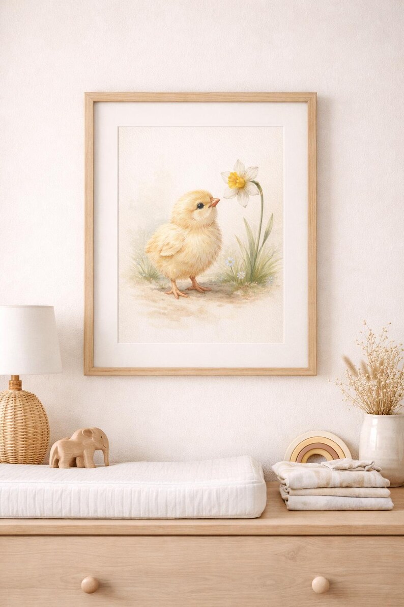 Vintage Spring Chick With Daffodil Wall Art – Nursery Printable, Single ...
