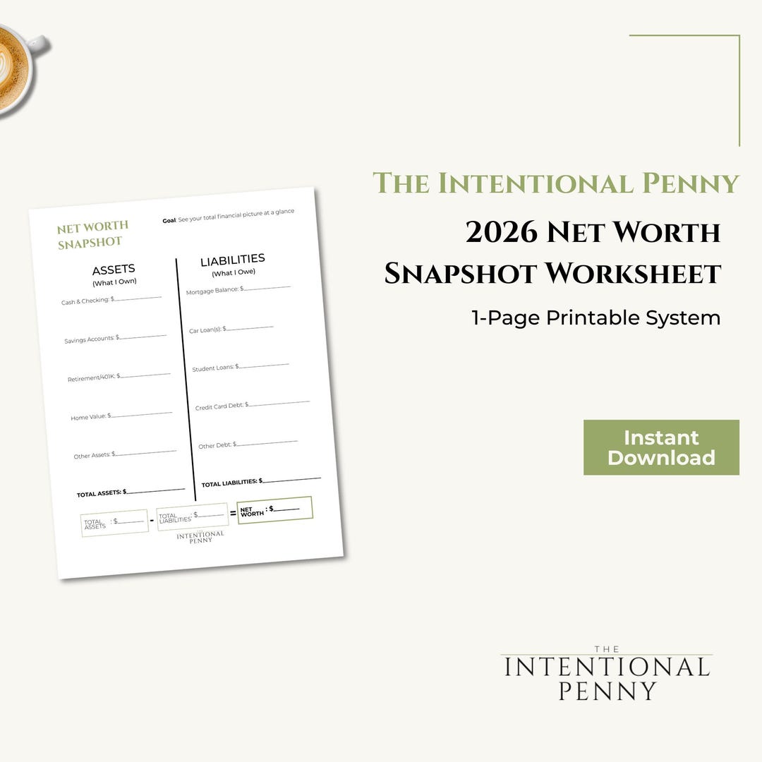 Net Worth Snapshot Printable, Assets and Liabilities Tracker, Wealth ...