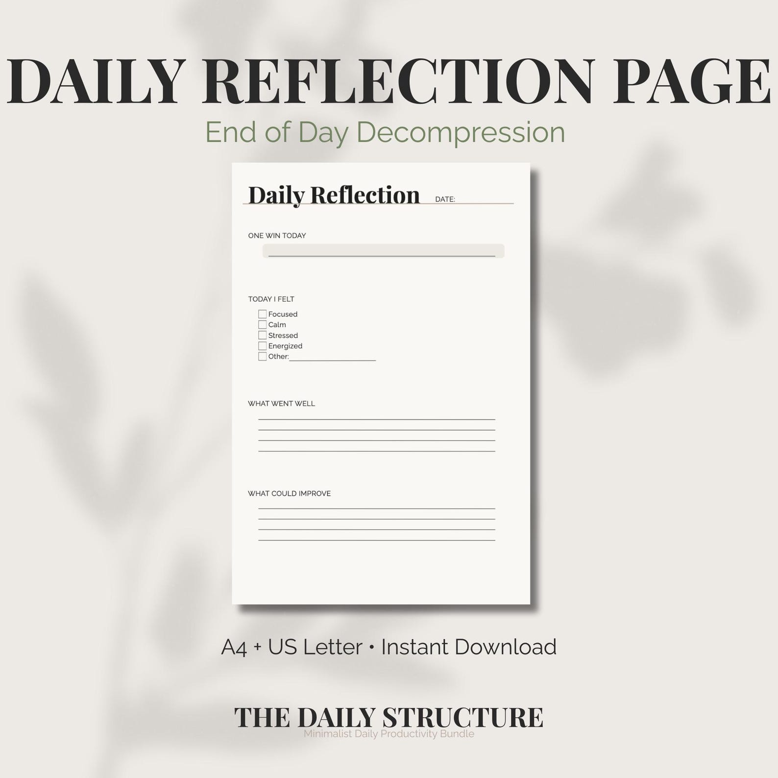 Daily Reflection Journal | Anxiety & Mood Tracker (PDF Download A4/US ...