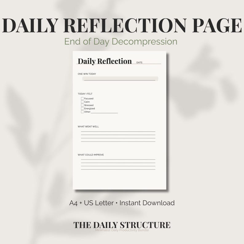 Daily Reflection Journal Printable | End of Day Review for Anxiety ...