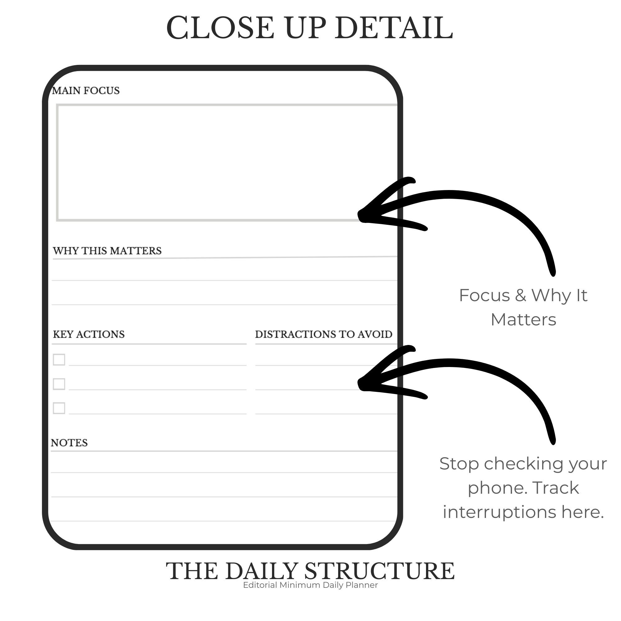 Editorial Style Daily Focus Sheet | Minimalist Planner (PDF Download A4 ...