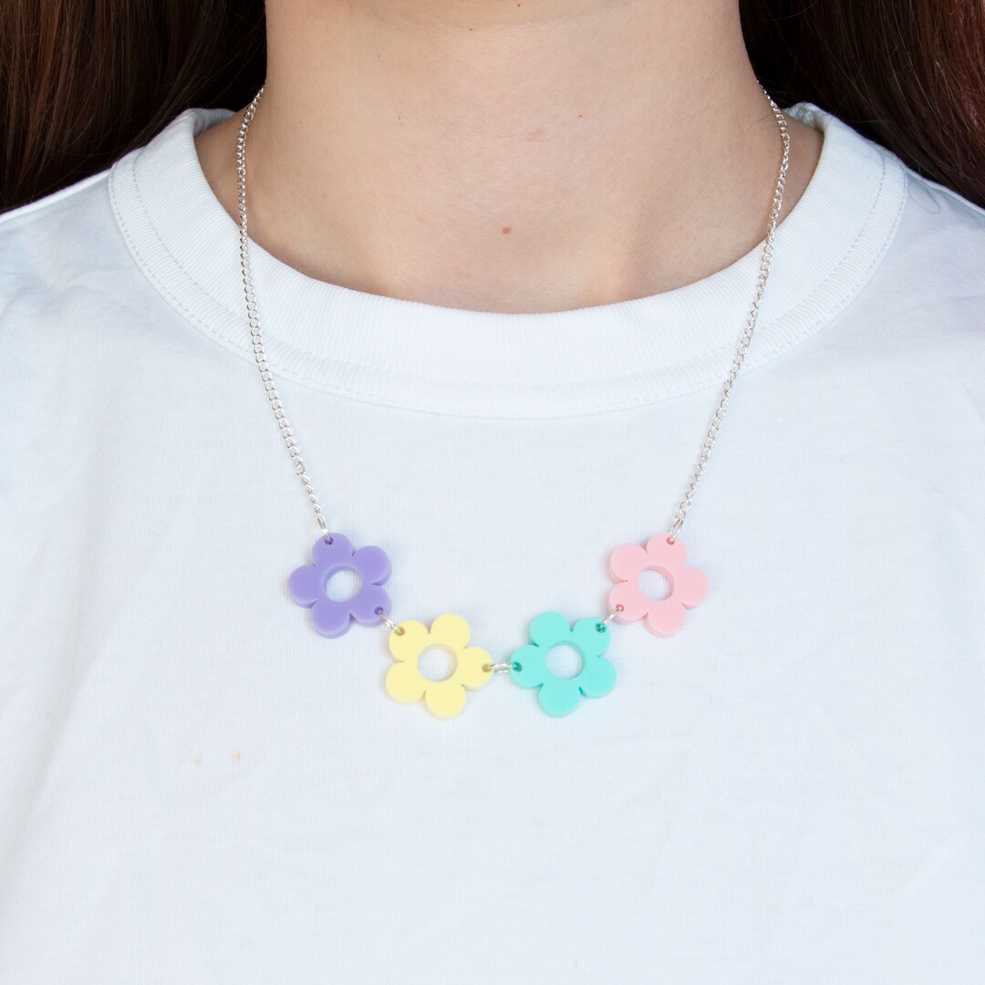 Pastel Flower Acrylic Laser Cut Necklace, Pastel Rainbow Necklace ...