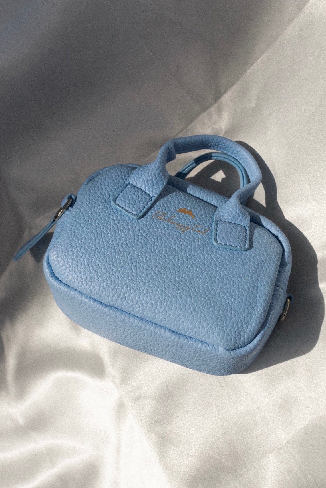 Baby Blue Mini Bag Purse, Blue Purse With Detachable Gold Chain Cross ...