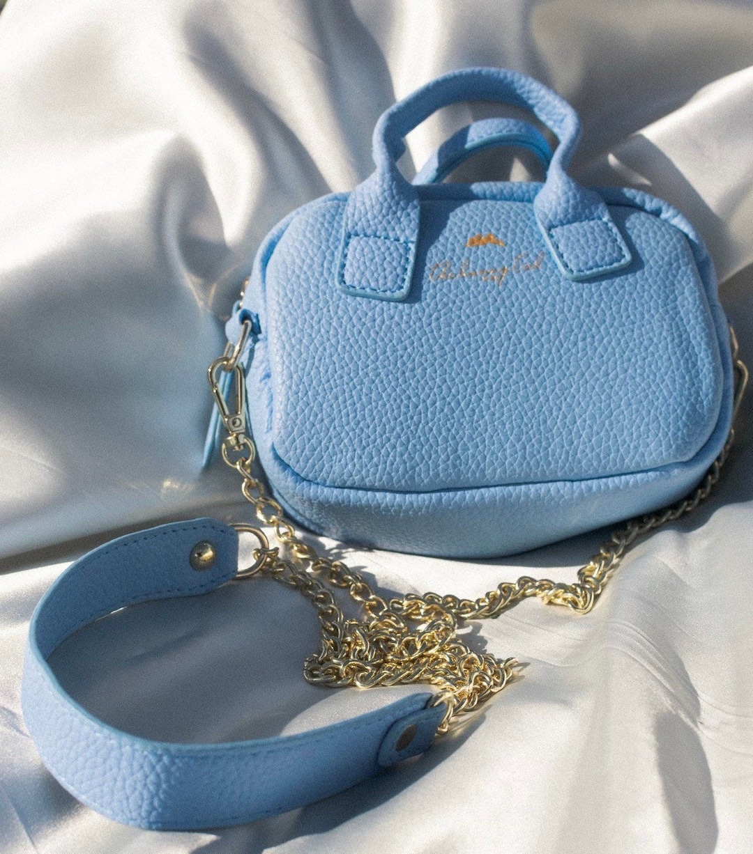 Baby Blue Mini Bag Purse, Blue Purse With Detachable Gold Chain Cross ...