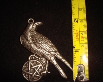 Celtic Pagan Morrigan Pewter Crow W Dangling Pentacle & W Crow | Etsy