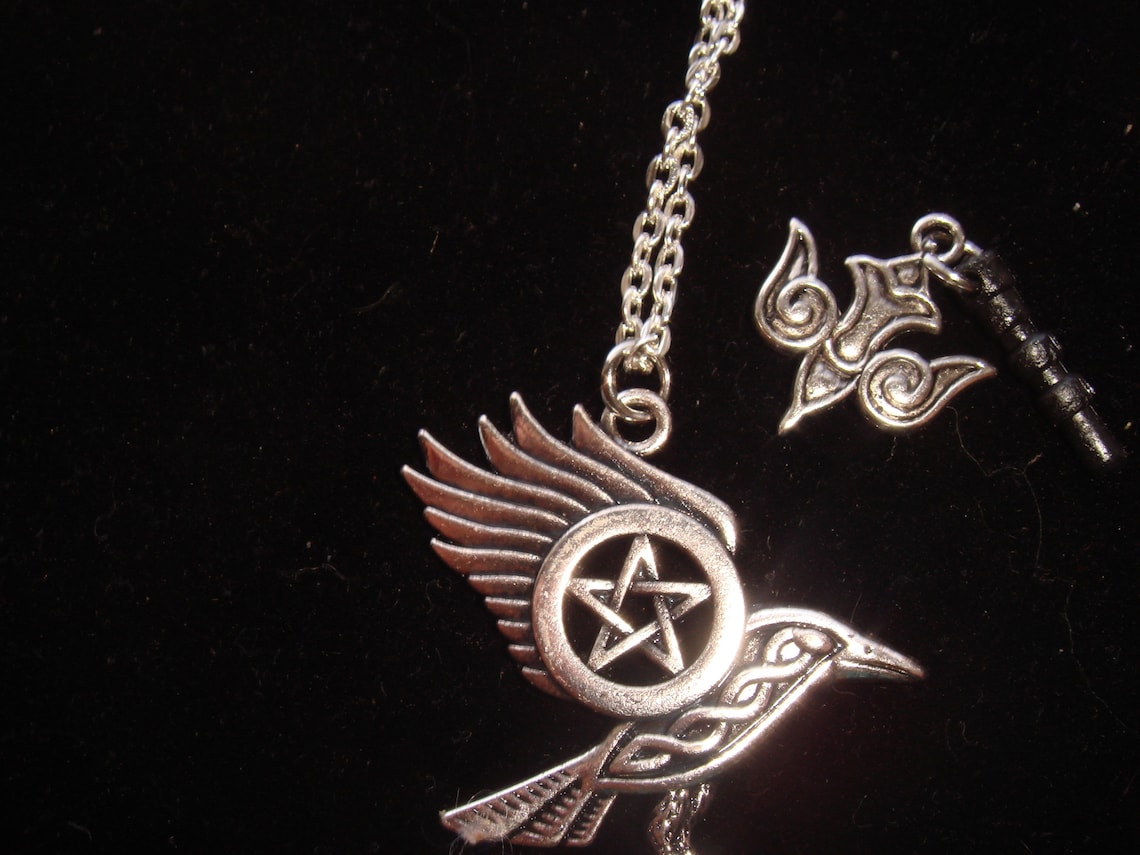 Celtic Pagan Morrigan Flying Crow Raven W Pentacle Dblsided W - Etsy