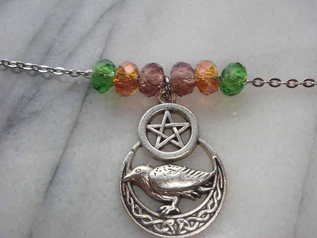 Celtic Pagan Morrigan Crow W Pentacle & Crescent Moon W Crow Toggle - Etsy