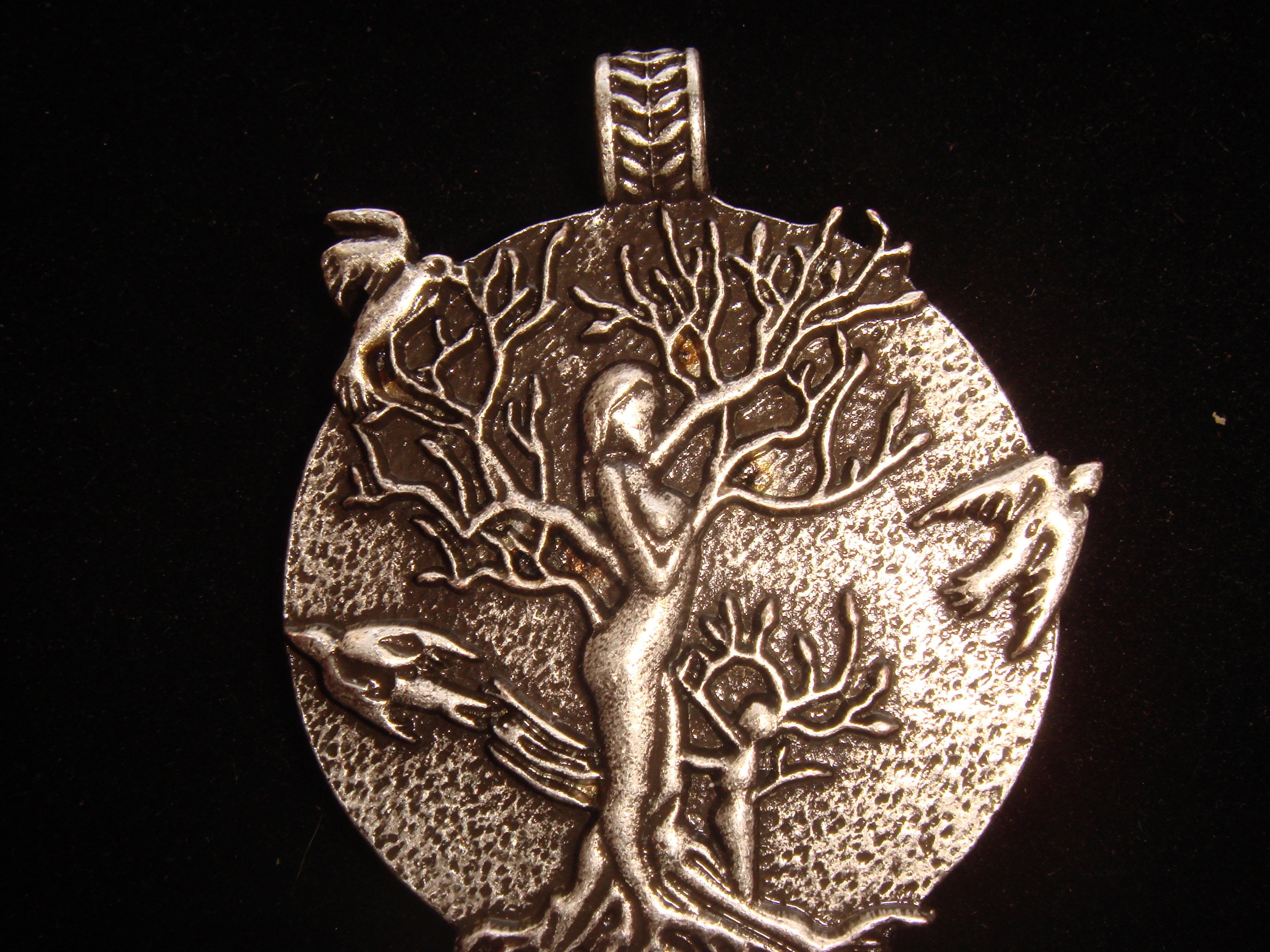 Dryad & Child W Crows Pendant Pewter Heavy Raised Engraved | Etsy