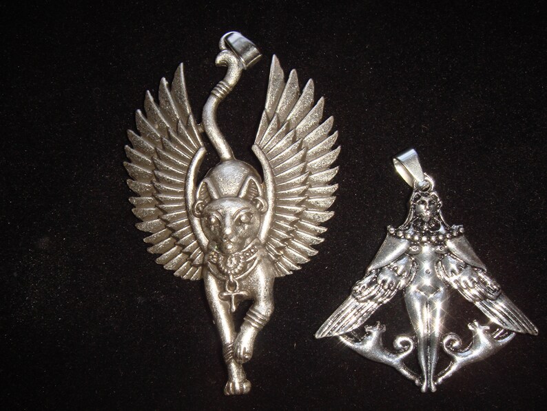 Pagan Winged Pewter Bastet Egyptian Mother of Cats W/bast Kitty Toggle ...