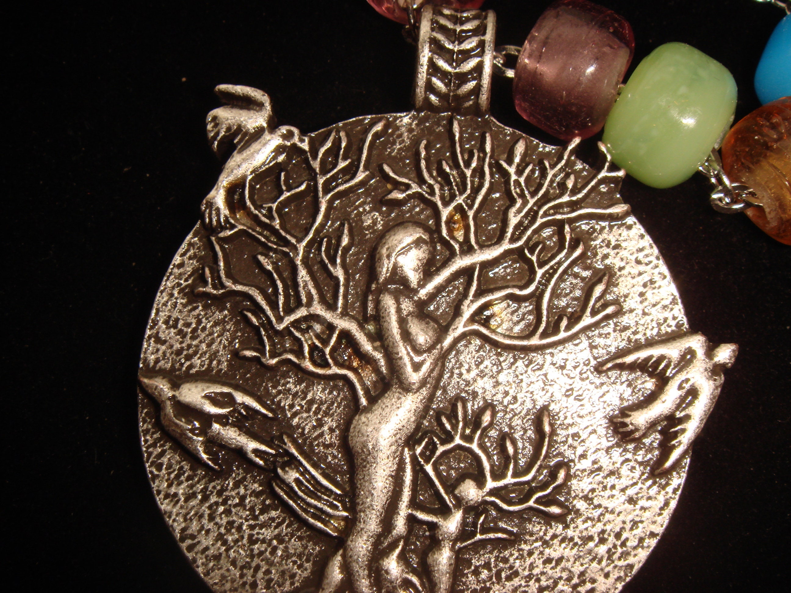 Dryad & Child W Crows Pendant Pewter Heavy Raised Engraved | Etsy