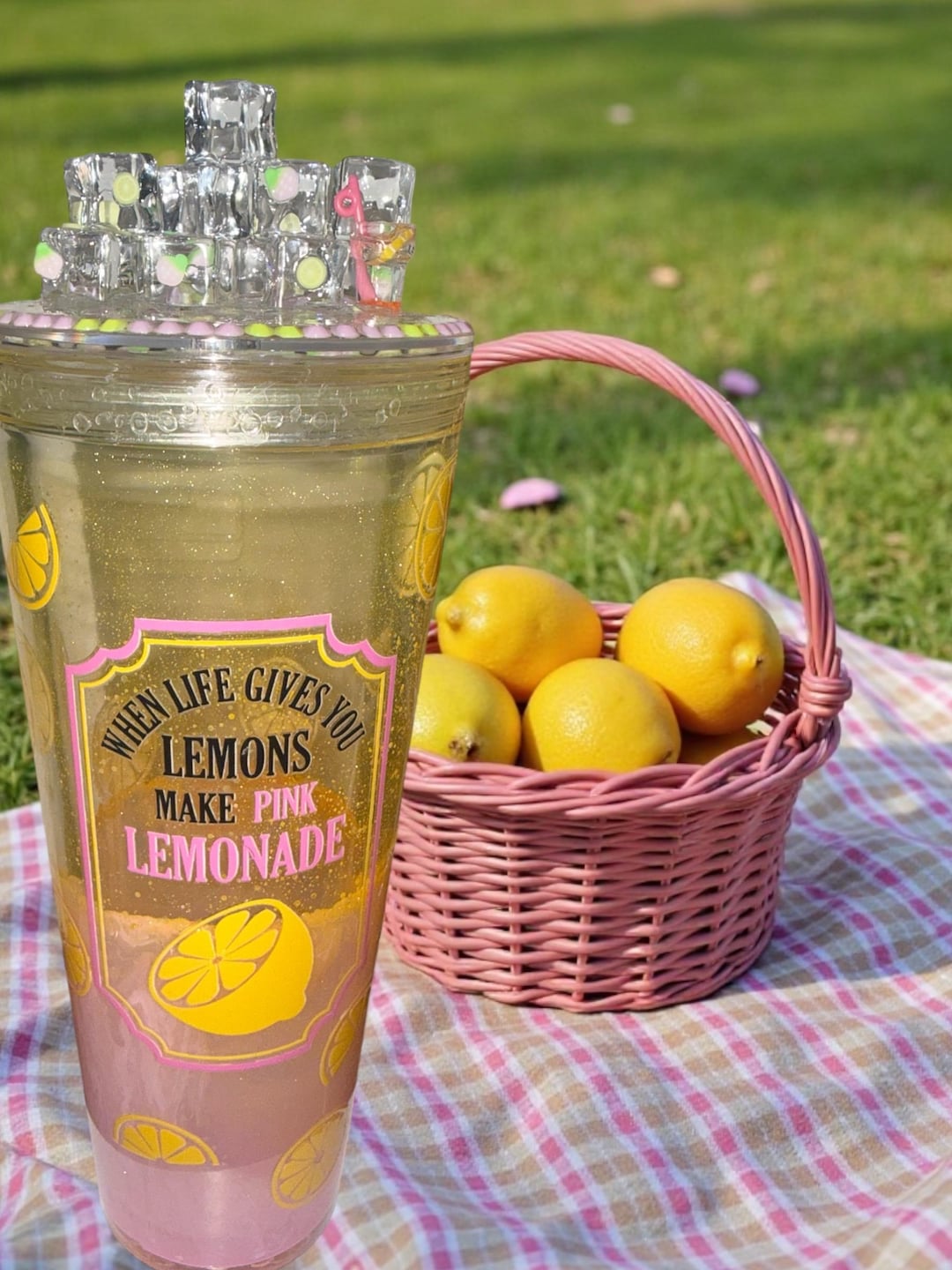 Handmade Pink Lemonade Glitter Tumbler – 24oz Snow Globe Iced Cup - Etsy