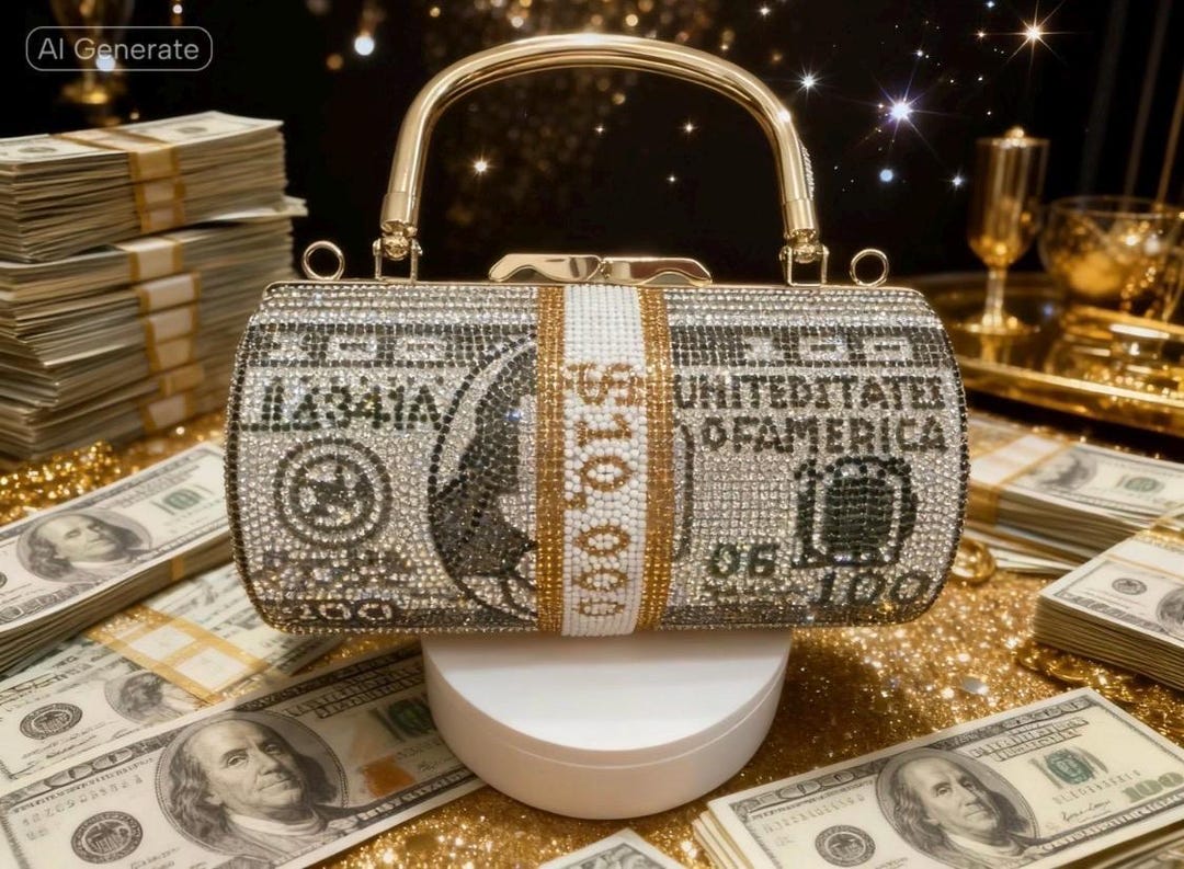 Sparkling Money Clutch, Glam Party Purse, Statement Handbag ...