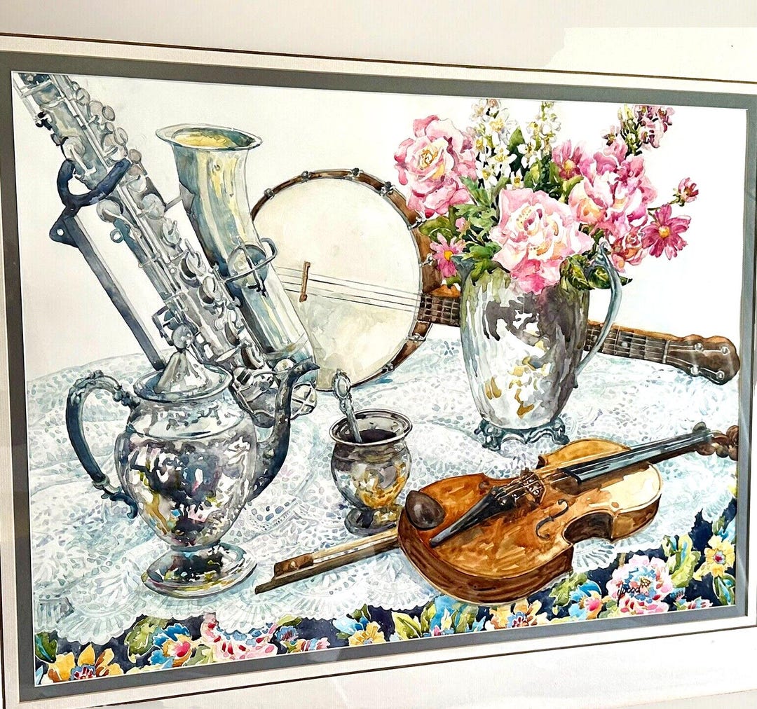 Rare Original Watercolor Painting "sax & Still Life" by Yvonne Wood ...