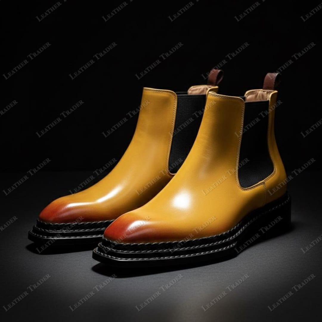 Handcrafted Men’s Mustard Yellow Burnished Leather Chelsea Boots Bold ...