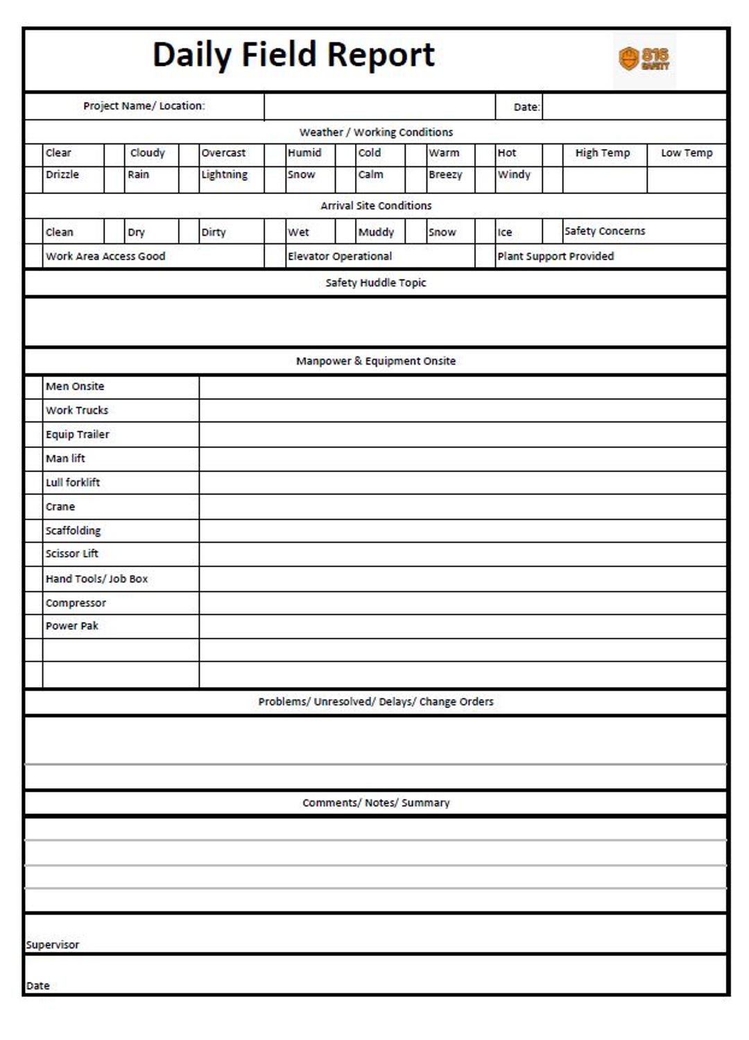 Daily Field Report Template | Construction & Industrial Jobsite Report ...