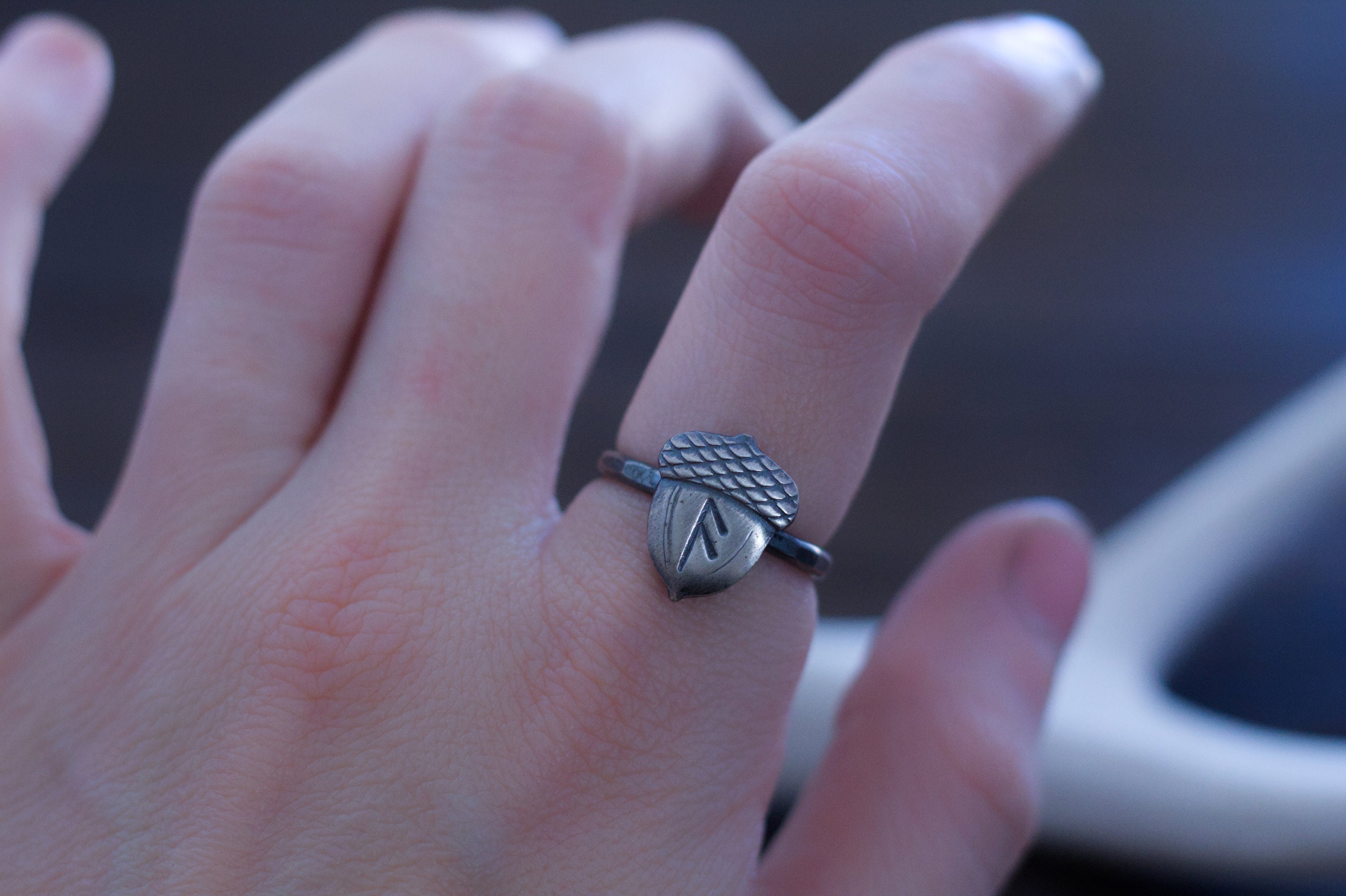Silver Acorn Rune Ring Custom Elder Futhark Rune Viking | Etsy